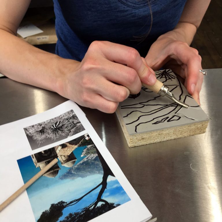 Two-Color Linoleum Carving – Open Date | Reflex Letterpress
